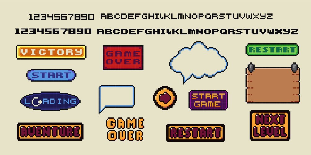 Pixel art frames retro 8 bit buttons arrows Vector Image