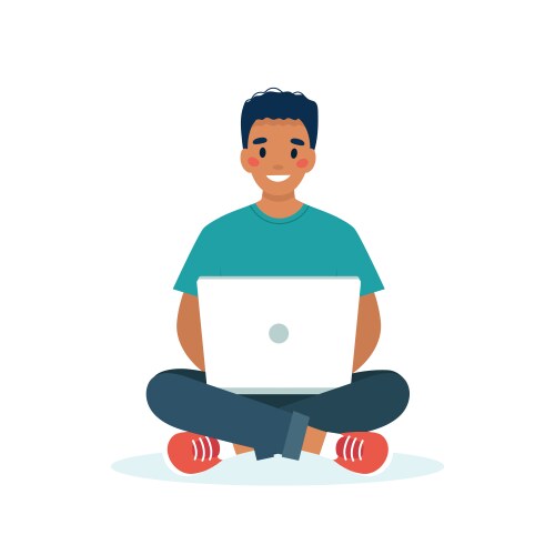 Man sitting working on laptop cartoon character Vector Image
