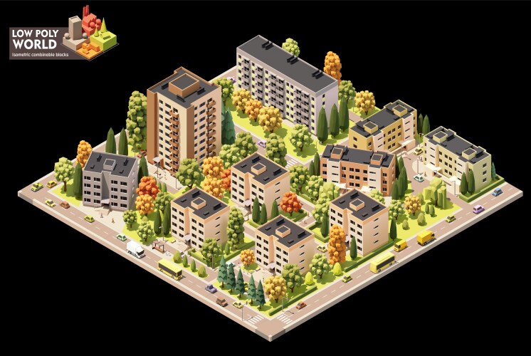 Isometric city commercial area map Royalty Free Vector Image