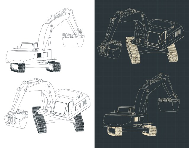 Heavy excavator drawings Royalty Free Vector Image