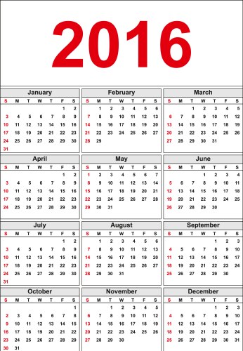 Annual calendar template week starts on sunday Vector Image