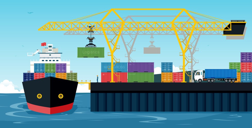 Shipping port scene Royalty Free Vector Image - VectorStock