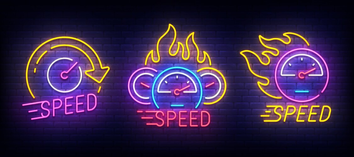 Automotive set neon logo car wash taxi Royalty Free Vector