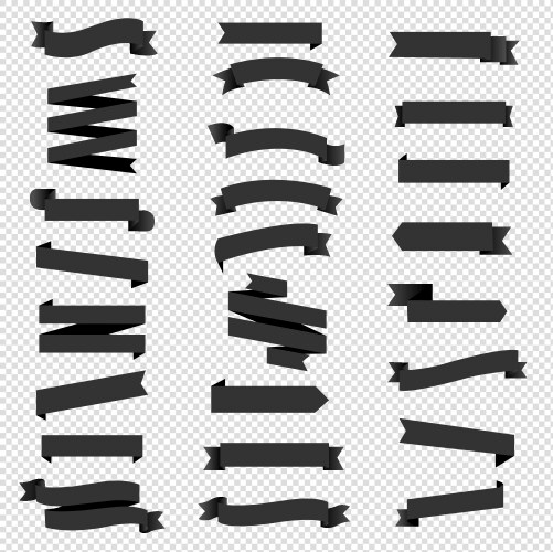 Black ribbons banners on transparent background Vector Image
