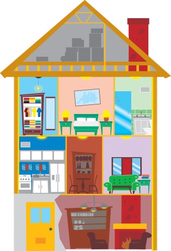 Cartoon multistorey house in cross section Vector Image