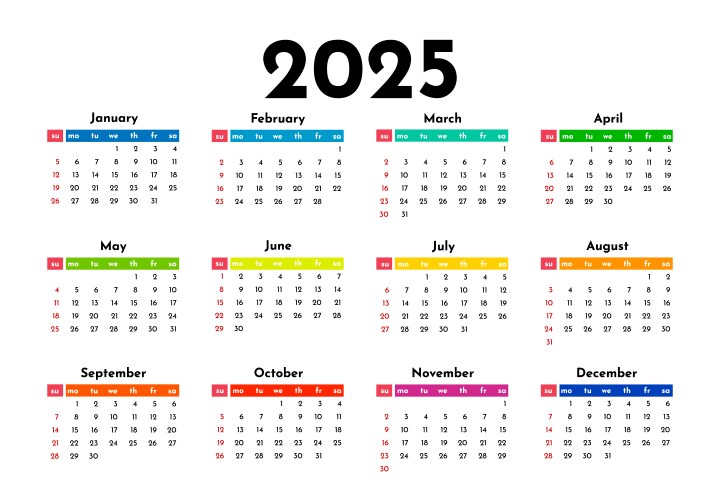 Calendar for 2025 isolated on a white background Vector Image