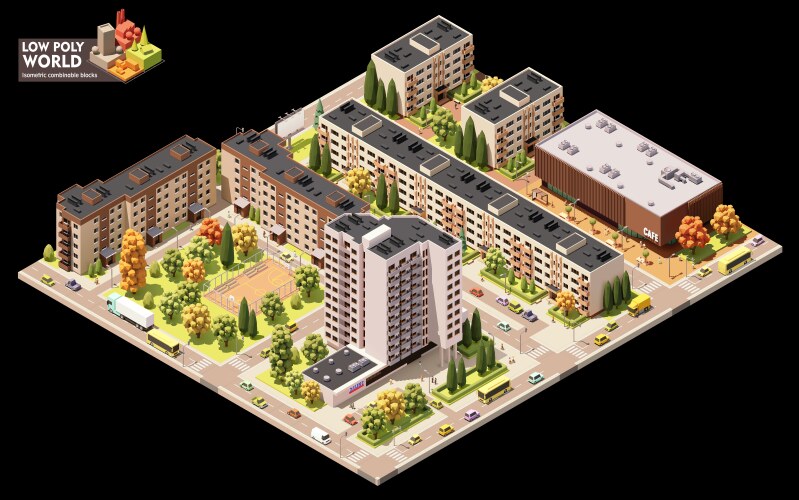 Isometric city commercial area map Royalty Free Vector Image