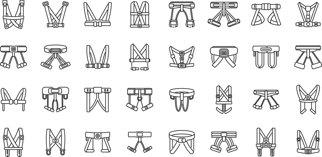 Climbing harness icons set a collection Royalty Free Vector