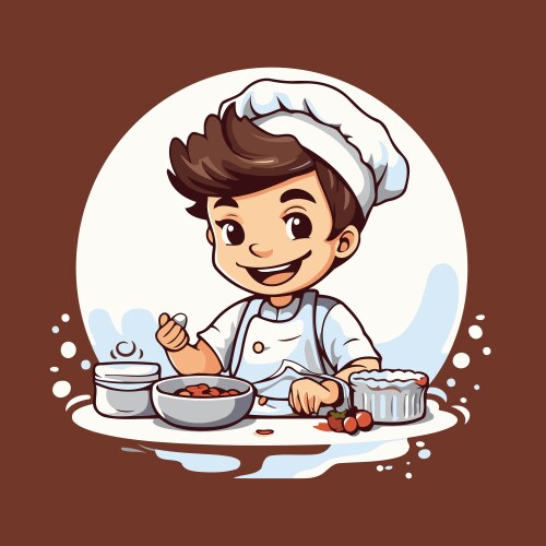 Cartoon boy cooking in the kitchen flat style Vector Image