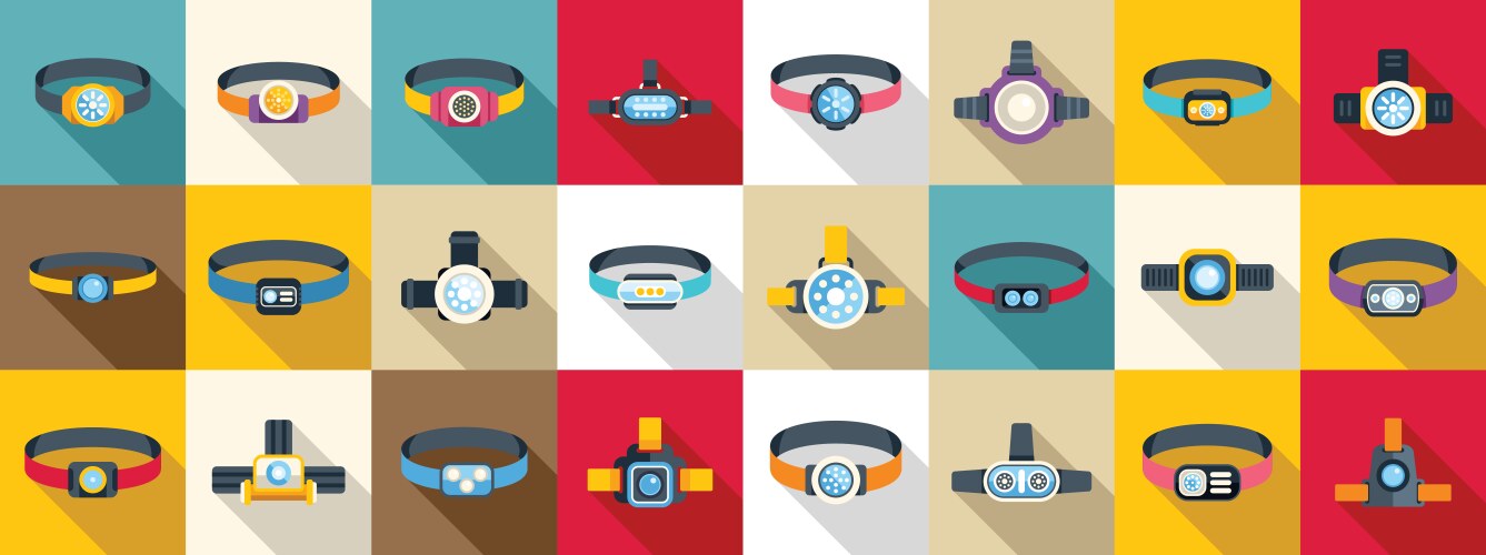 Headlamp icons set a collection Royalty Free Vector Image
