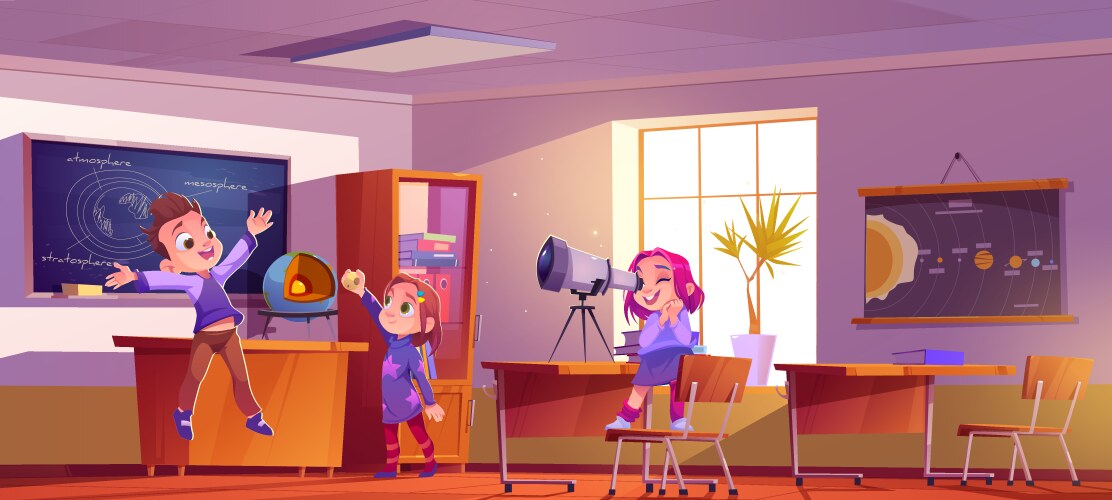 School kids using computers in the library Vector Image
