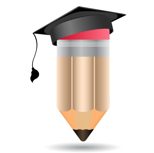 A pencil cartoon wearing graduation cap with giv Vector Image