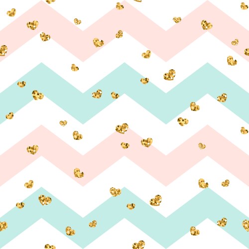 Gold heart seamless pattern blue-pink-white Vector Image
