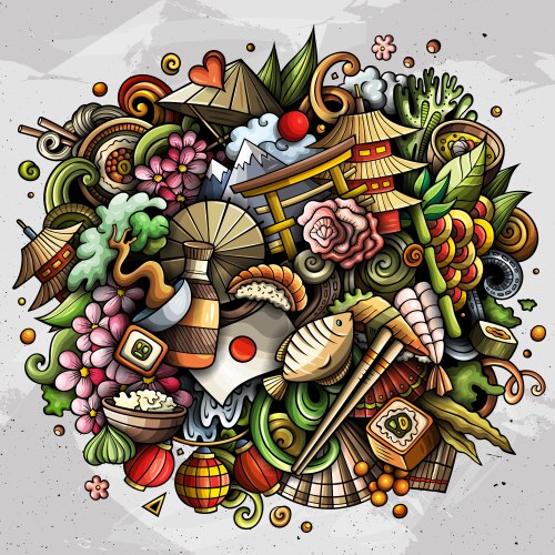 Japan hand drawn cartoon doodles Royalty Free Vector Image