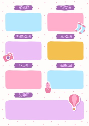 Weekly planner bright colorful blank printable Vector Image