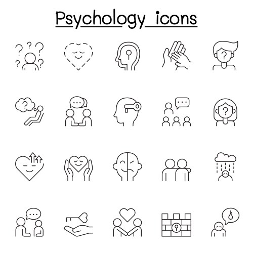 Mental health psychology icon set in thin line Vector Image
