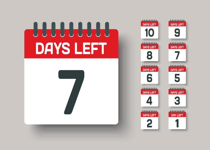 Countdown daily page calendar icon - 7 days left Vector Image