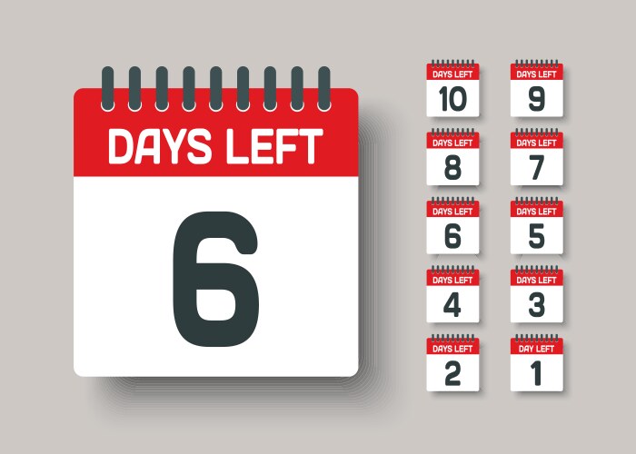Countdown daily page calendar icon - 6 days left Vector Image