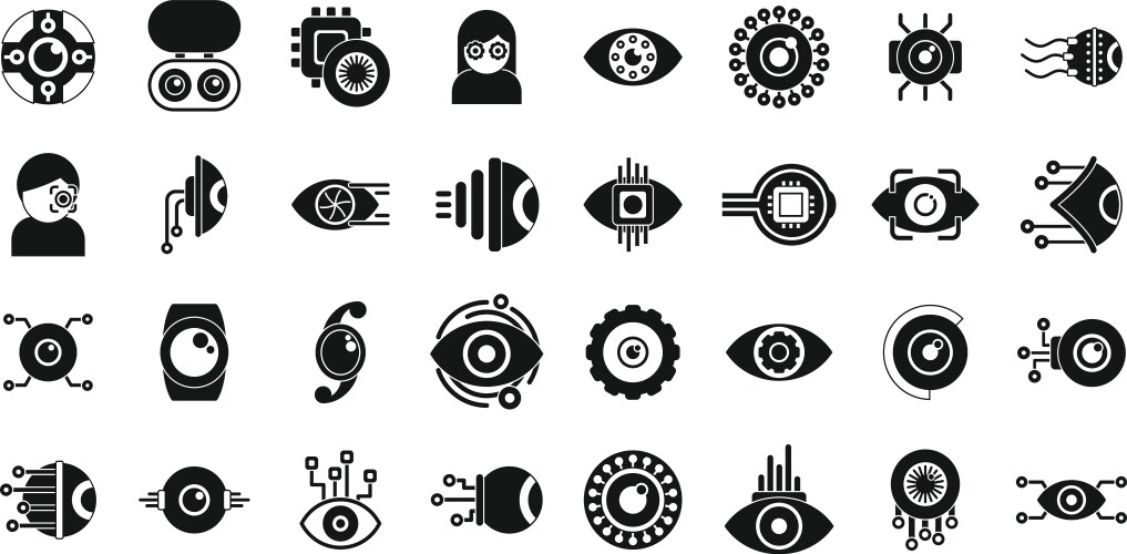 Eye implants icons set a collection Royalty Free Vector