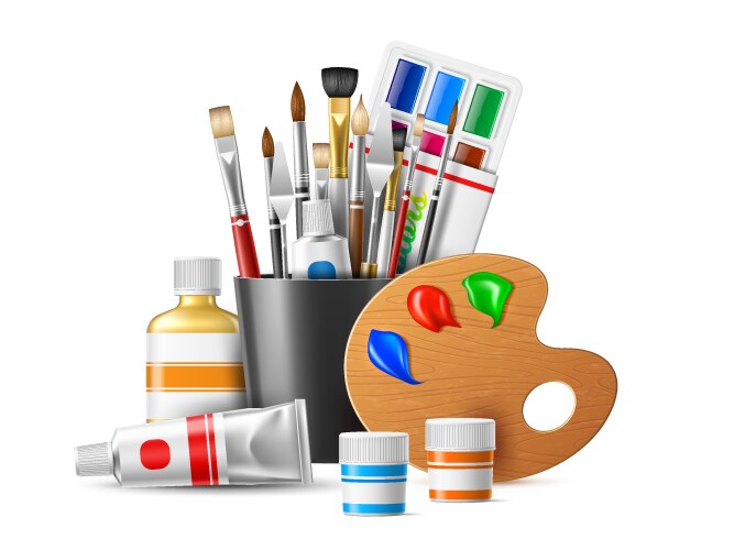 Realistic artist tools collection Royalty Free Vector Image