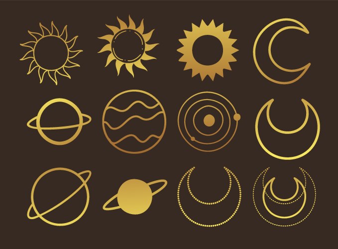 Celestial objects set moon sun stars planets Vector Image