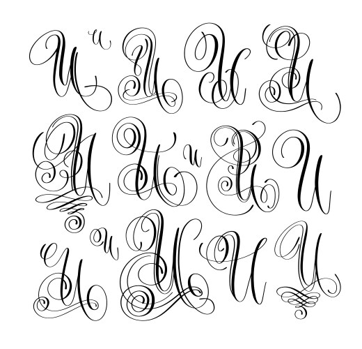 Calligraphy lettering script font r set hand Vector Image