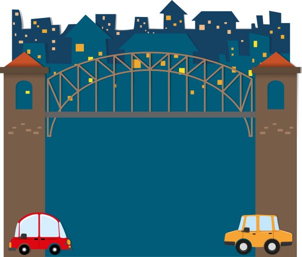 Cars drive over bridge in city Royalty Free Vector Image