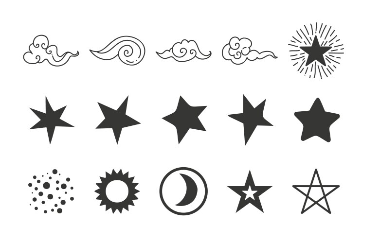 Celestial objects set moon sun stars planets Vector Image