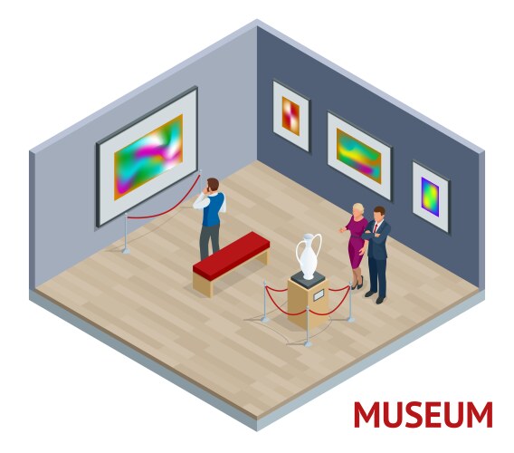 Isometric museum exhibition concept Royalty Free Vector