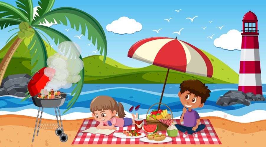 Children playing at beach Royalty Free Vector Image