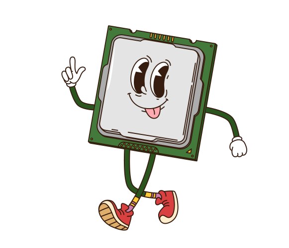 Cartoon groovy computer mother board character Vector Image