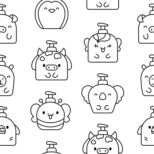 Liquid soap bottles with face coloring page Vector Image