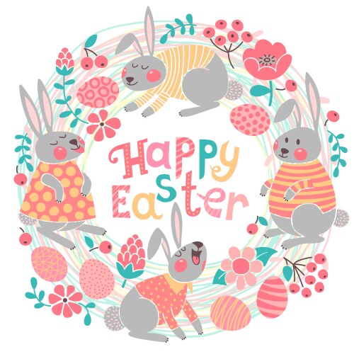 Cute cartoon animals with easter theme happy Vector Image