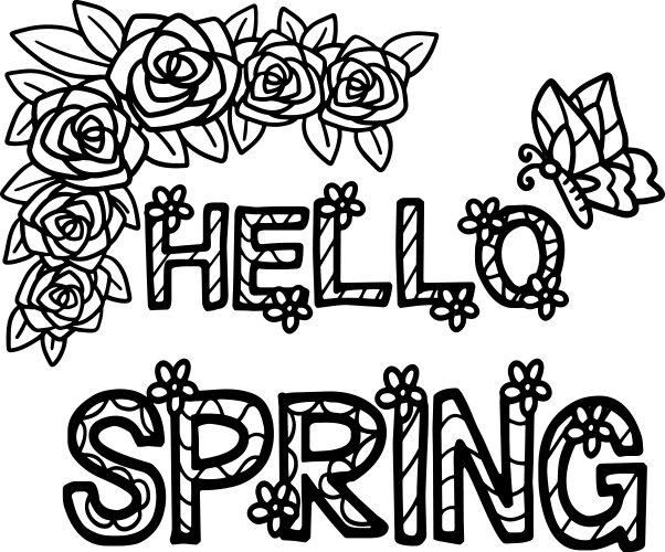 Hello spring coloring page for kids Royalty Free Vector