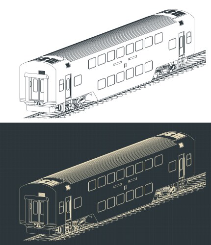 Double deck train car isometric drawing Royalty Free Vector