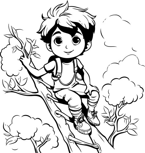 Cute little boy climbing on a tree cartoon Vector Image