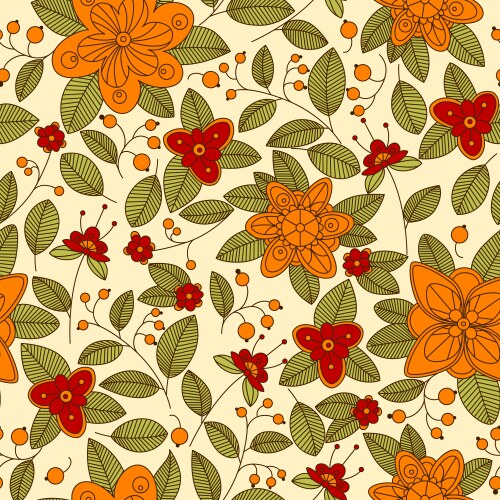 Fun retro orange floral pattern Royalty Free Vector Image