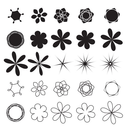 Outline flower icon set draw Royalty Free Vector Image