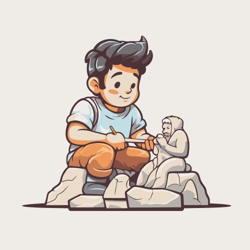 Cartoon boy climbing on the rock clip art Vector Image