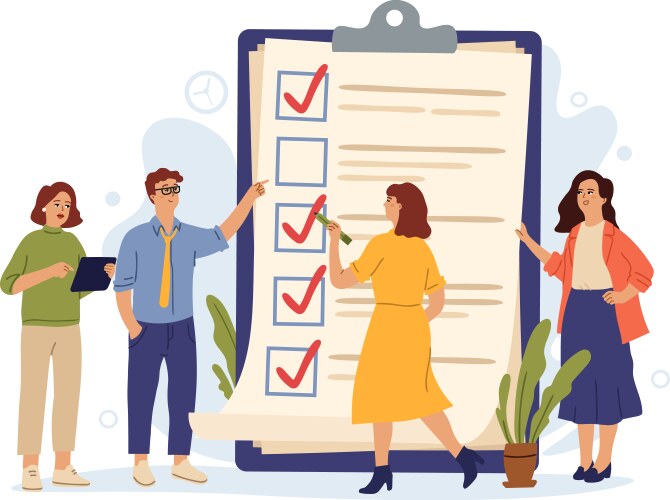 Team collaboration with checklist completion Vector Image