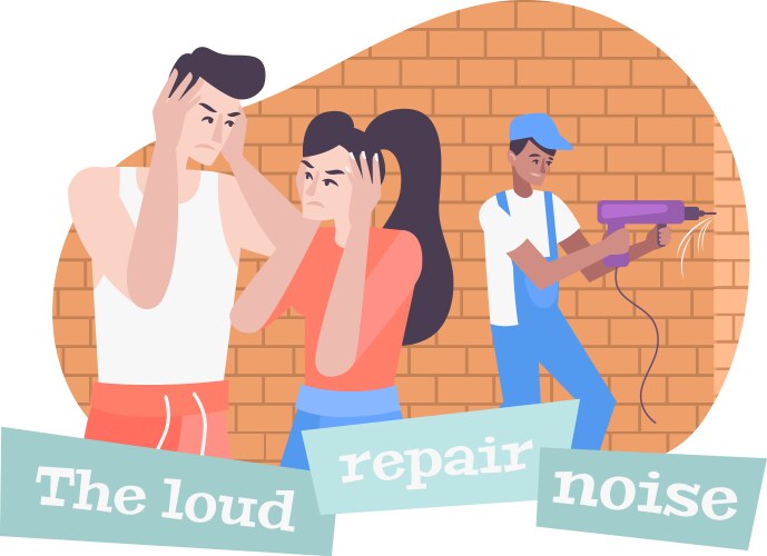 Neighbors repair composition with loud noise Vector Image