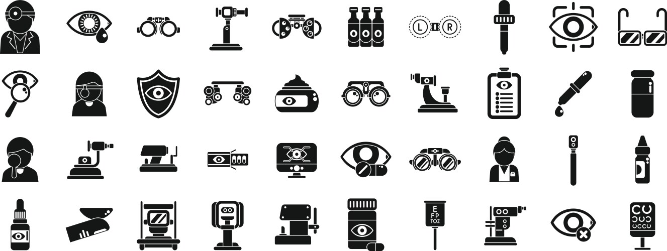 Optometrist icons set a collection Royalty Free Vector Image