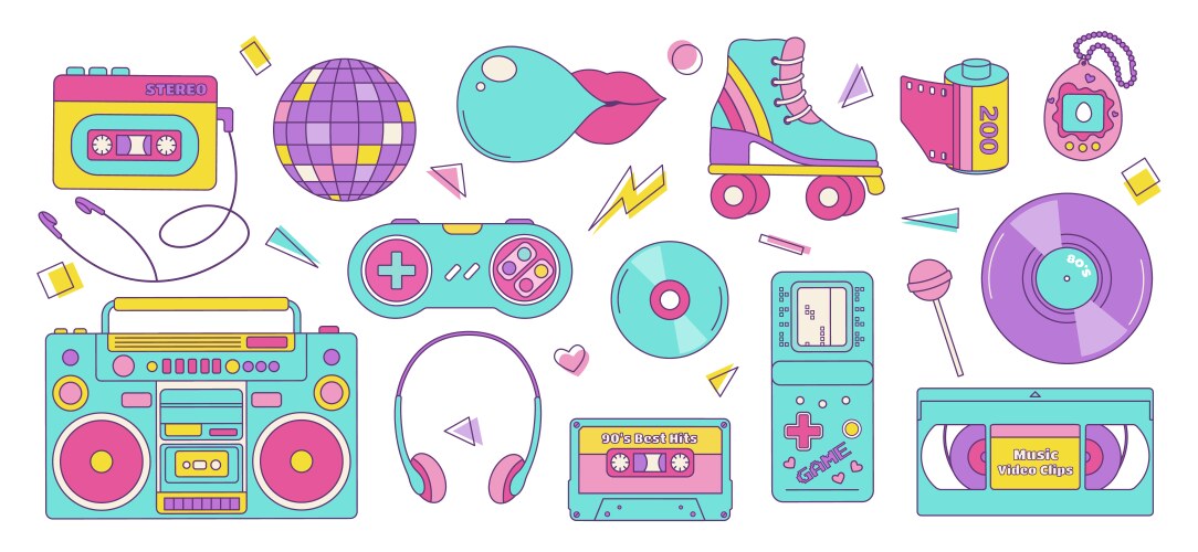 Retro nostalgic 90s clipart set Royalty Free Vector Image