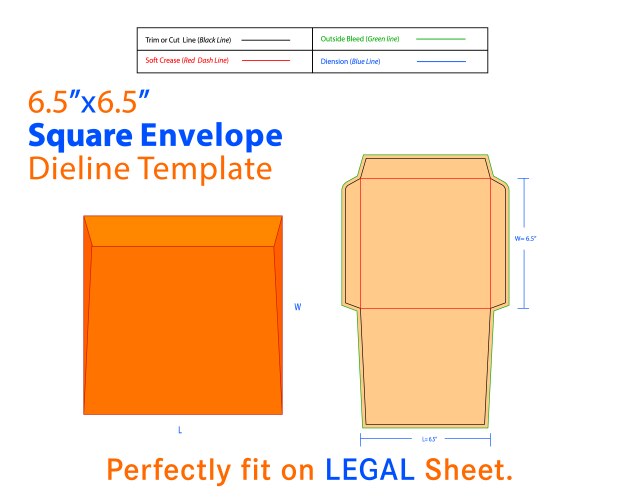 Square envelope w 85 l inches dieline template Vector Image