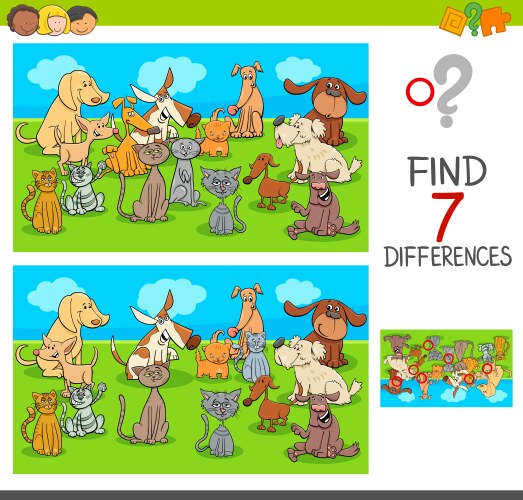 Find differences game with cat characters Vector Image