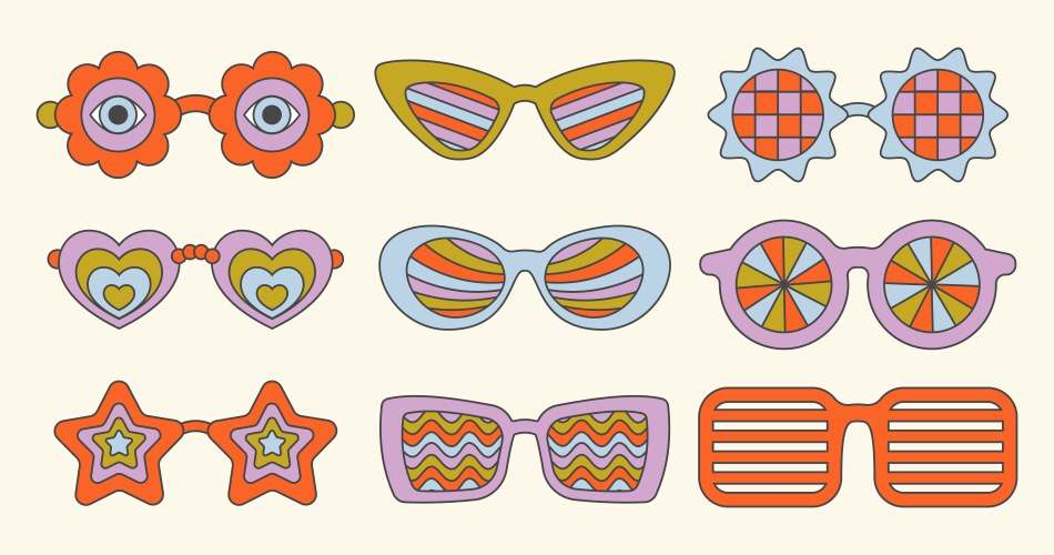 Retro hippie eyewear groovy funky sunglasses Vector Image