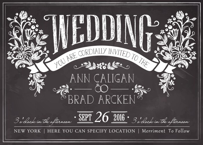 Chalkboard wedding invitation card background Vector Image