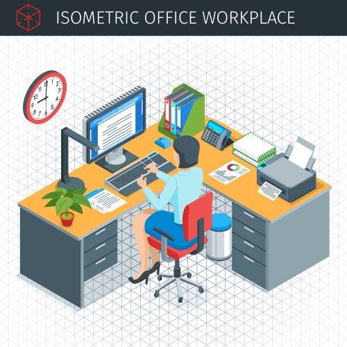 Isometric interior office workplace composition Vector Image