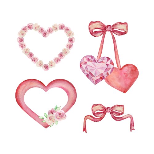 Watercolor set valentines day two hearts Vector Image