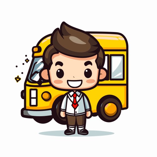 Cute schoolboy riding a school bus cartoon Vector Image